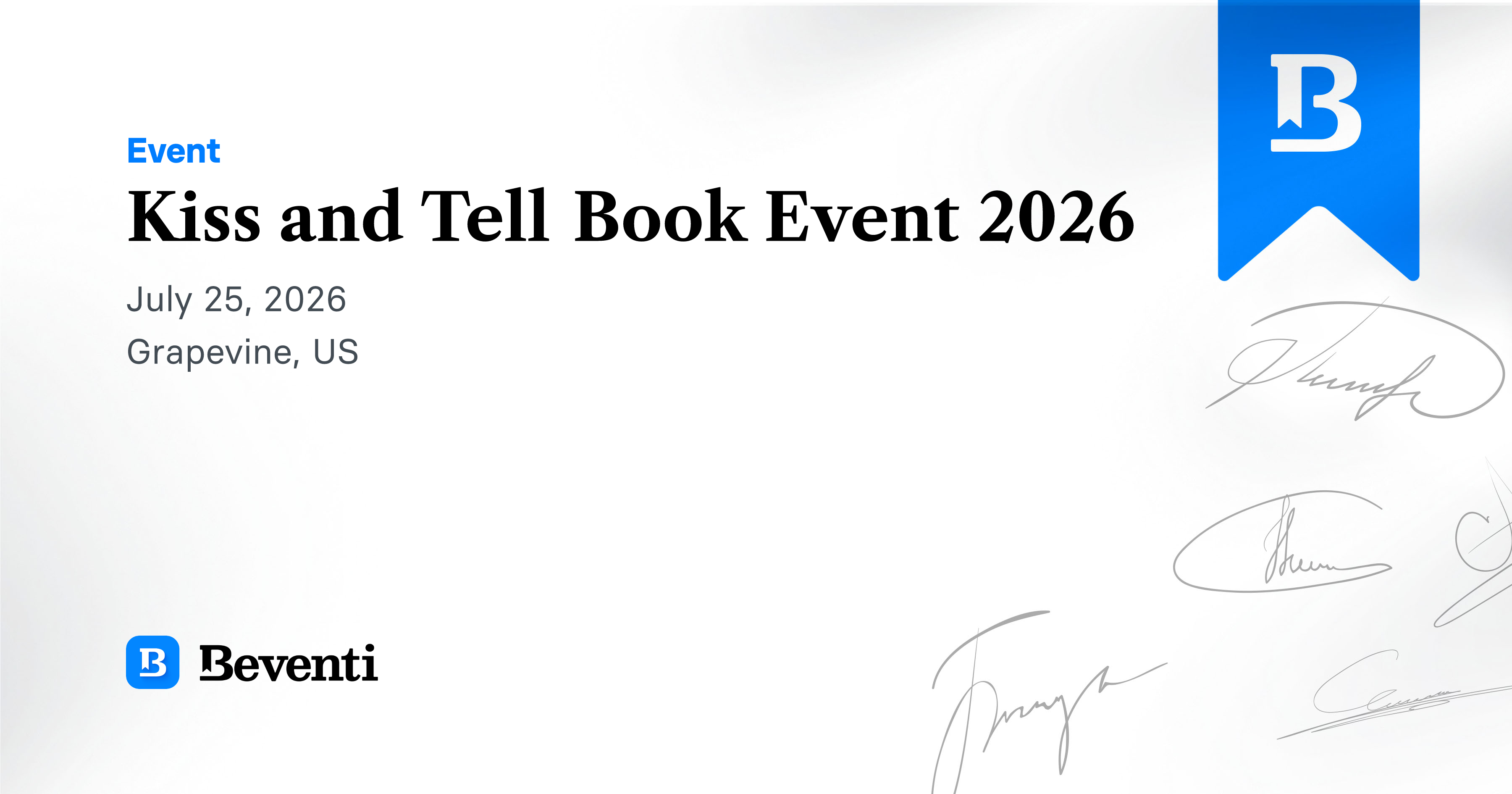 Kiss and Tell Book Event 2026 - Beventi